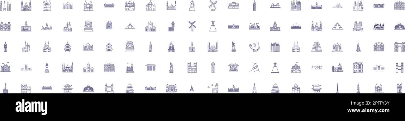 Landmarks line icons signs set. Design collection of Monuments, Statues ...