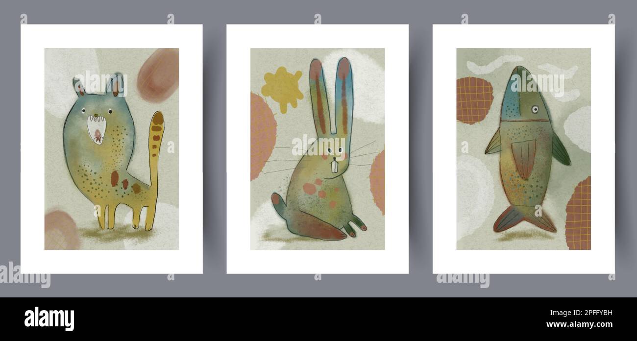 Animal fauna rabbit fish wall art print Stock Vector Image & Art - Alamy