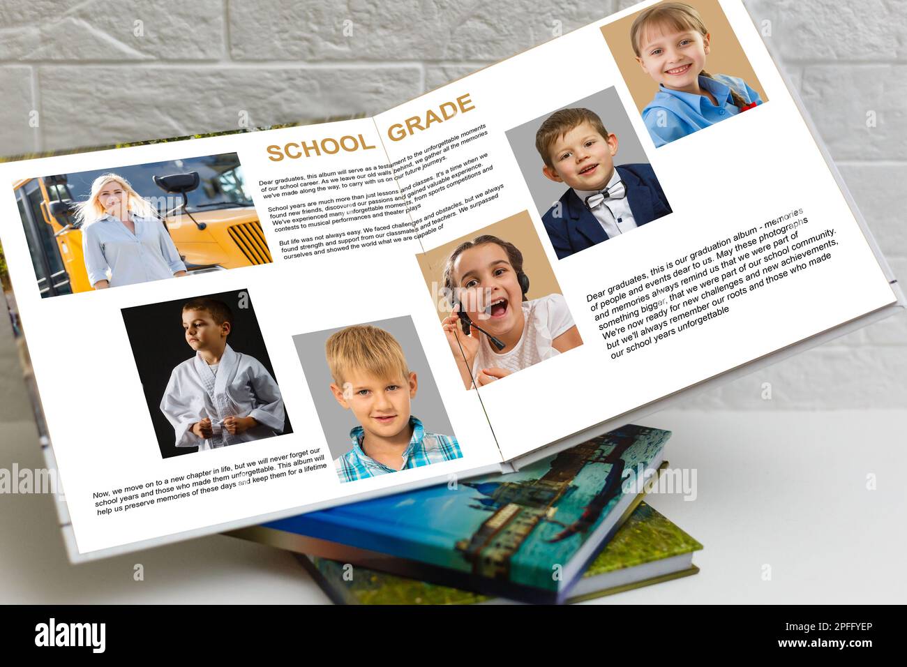 Open book, graduation album, photobook Stock Photo - Alamy