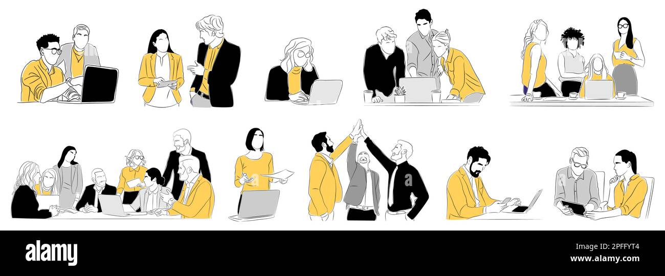 Business team members working together vector set Stock Vector Image ...