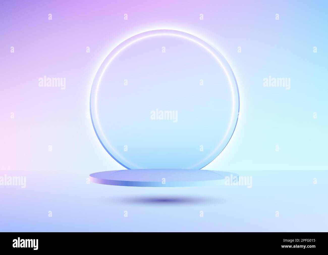 3D realistic blue and pink gradient empty podium floting in the air ...