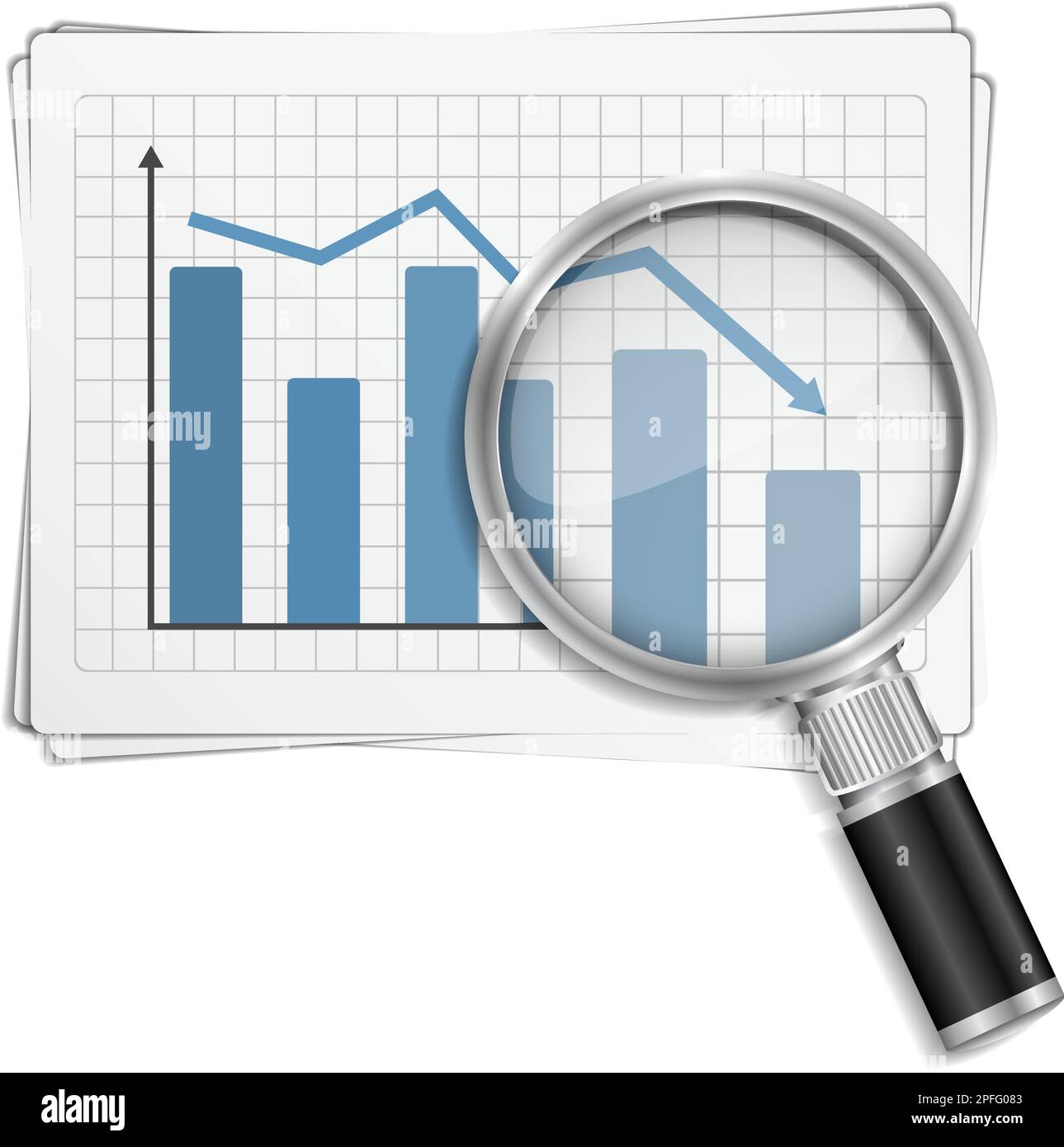Bar graph with magnifying glass, vector eps10 illustration Stock Vector ...
