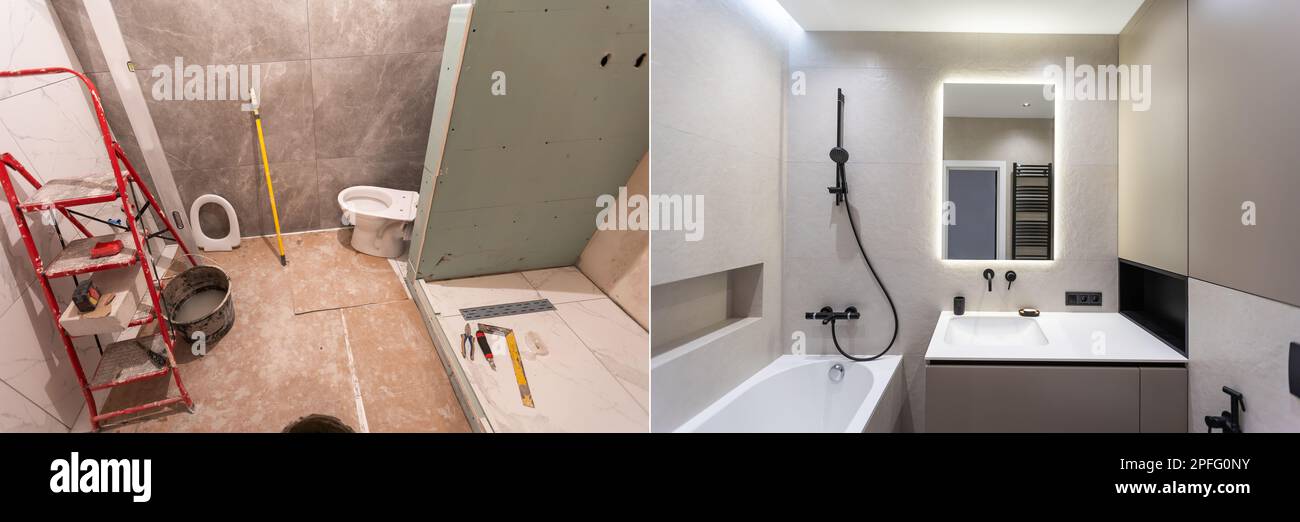 Comparison snapshot of a big beautiful room in a private house before ...