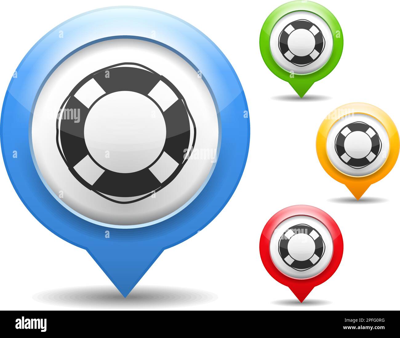 Map marker with icon of a lifebuoy, vector eps10 illustration Stock ...