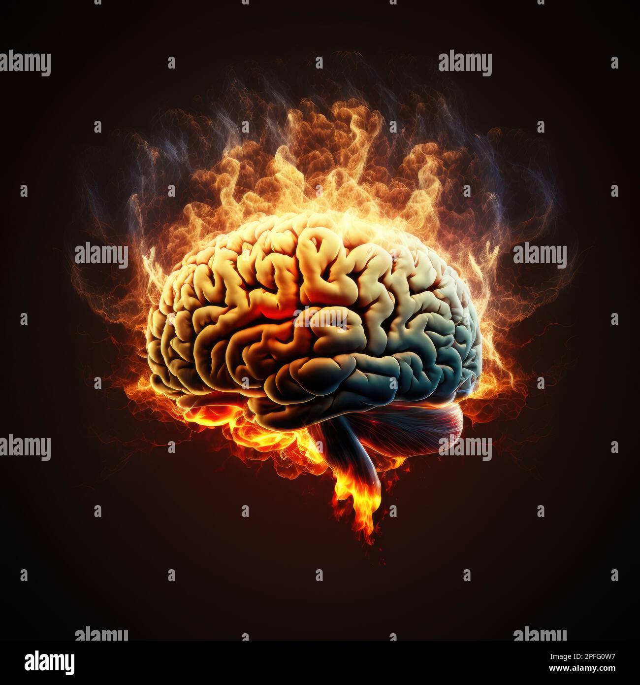The blazing human brain on dark background. Generative AI Stock Photo ...