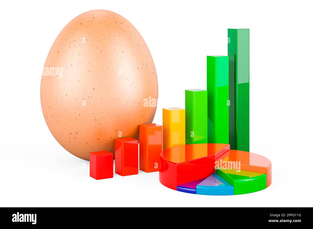 Egg with growth bar graph and pie chart. 3D rendering isolated on white ...