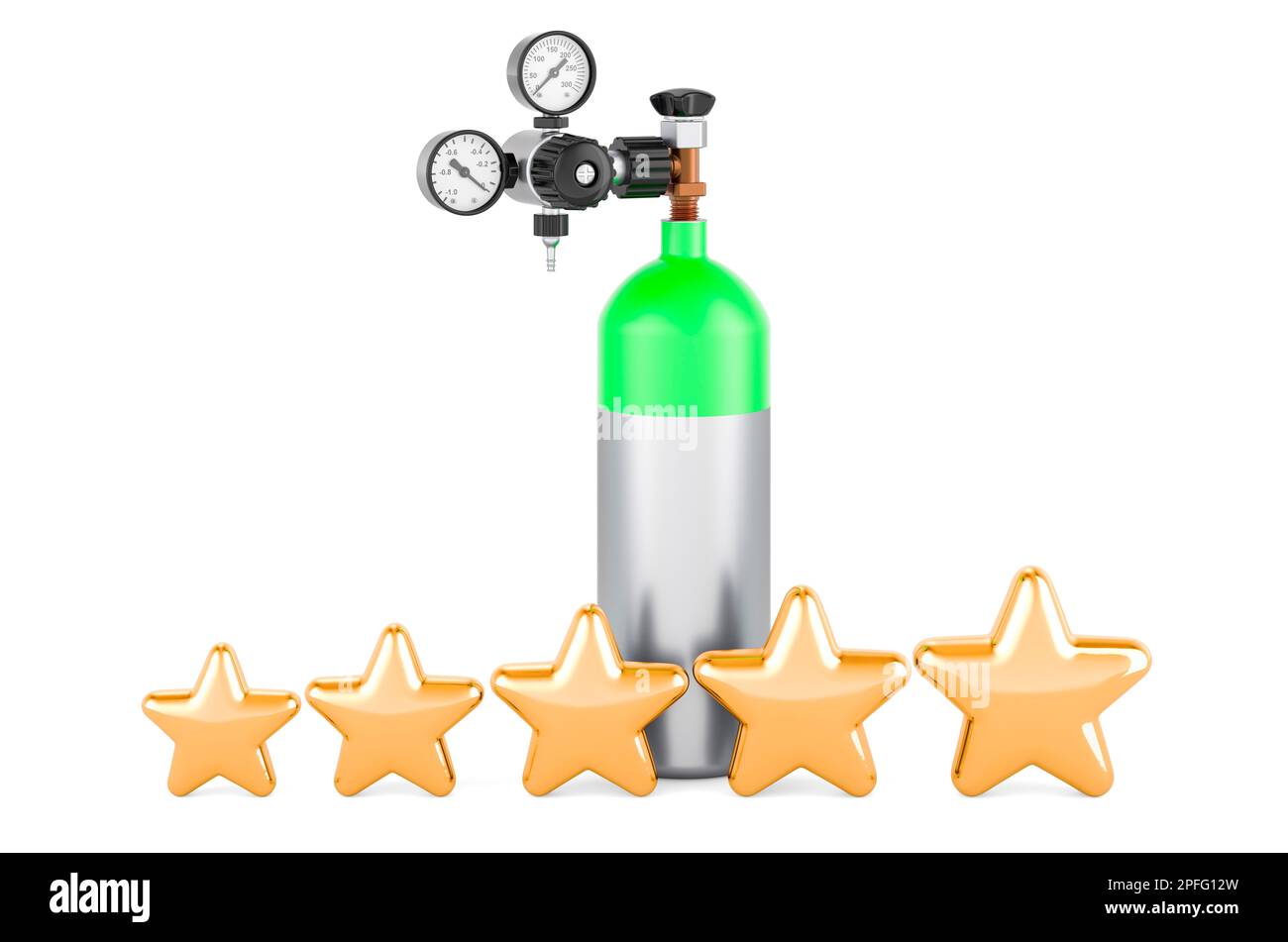 Gas cylinder with five golden stars, 3D rendering isolated on white ...