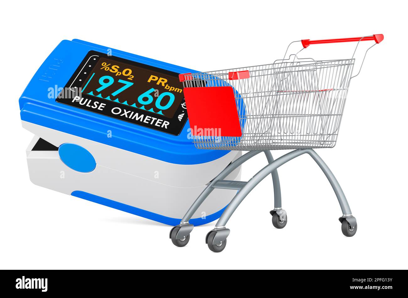 Portable Pulse Oximetry with shopping cart, 3D rendering isolated on ...