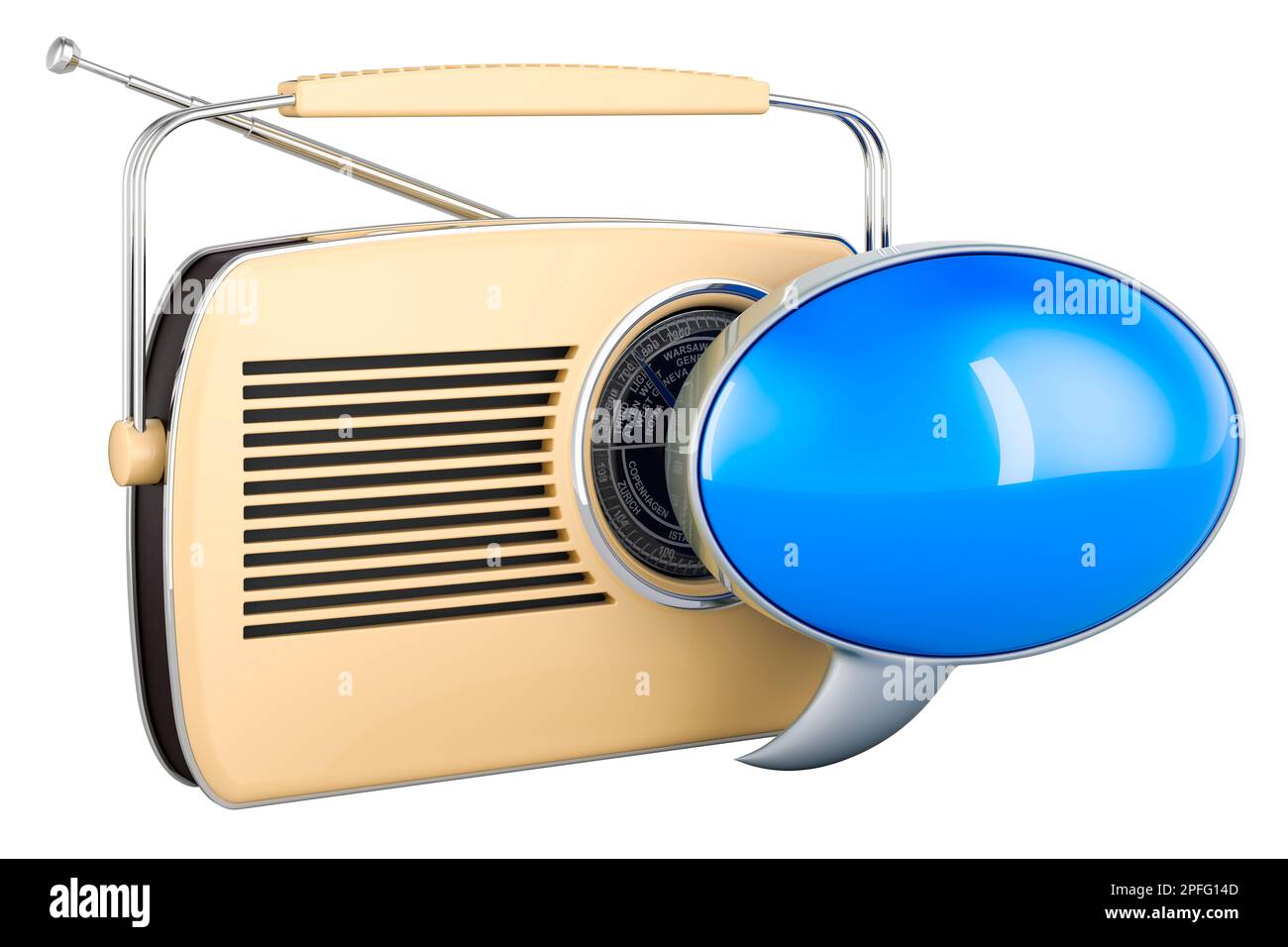 Retro radio with speech bubble, 3D rendering isolated on white ...