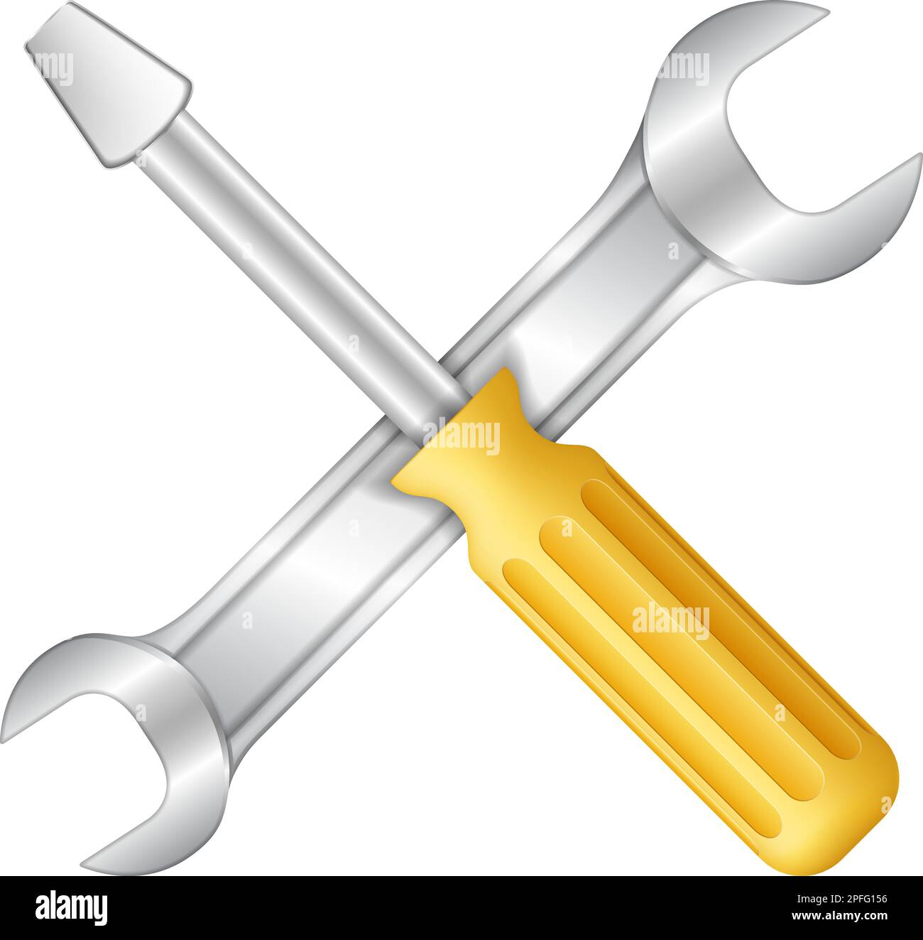 Yellow screwdriver and wrench on white background, vector eps10 ...