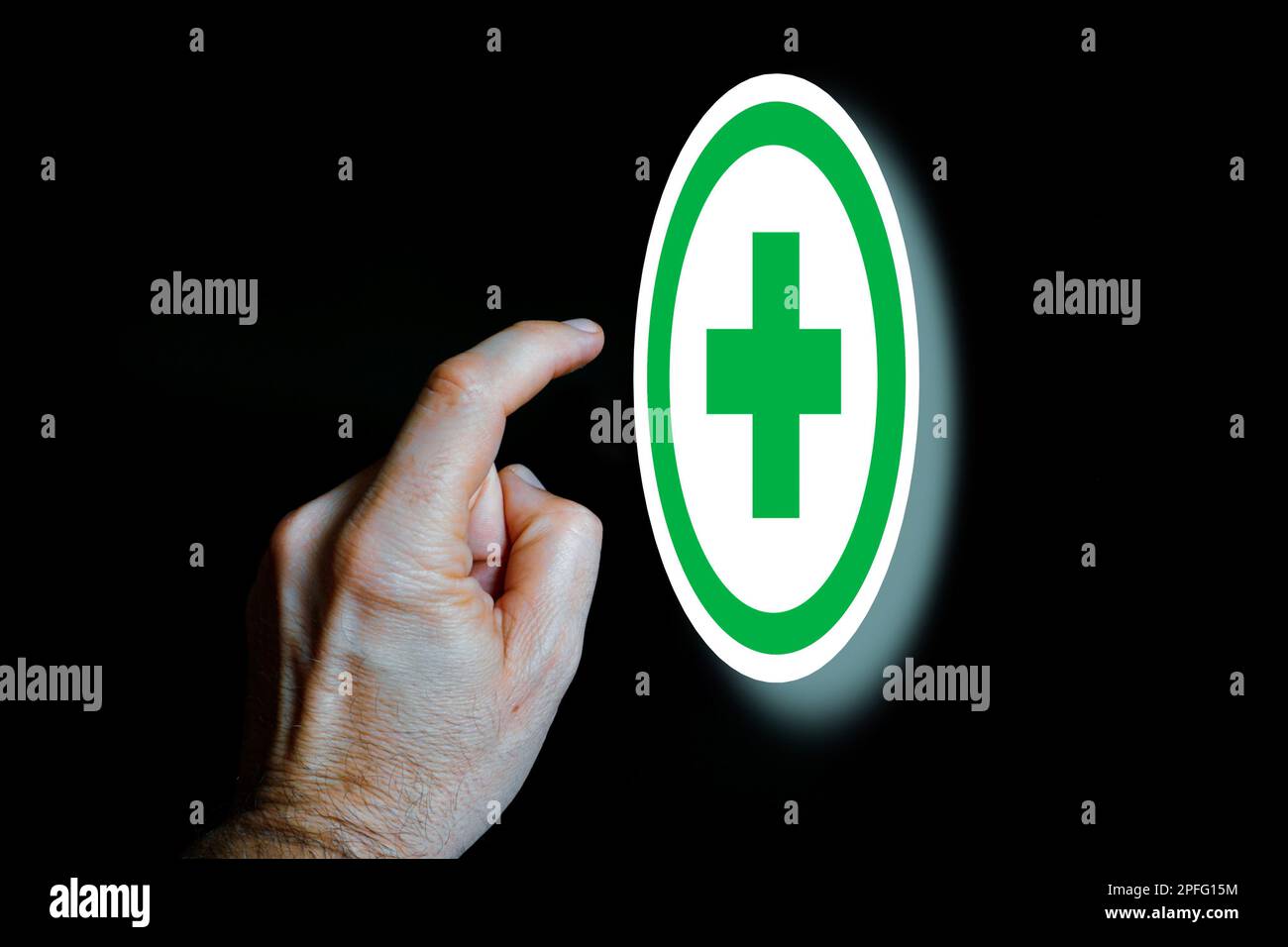 index finger pointing at health app, health insurance Stock Photo - Alamy