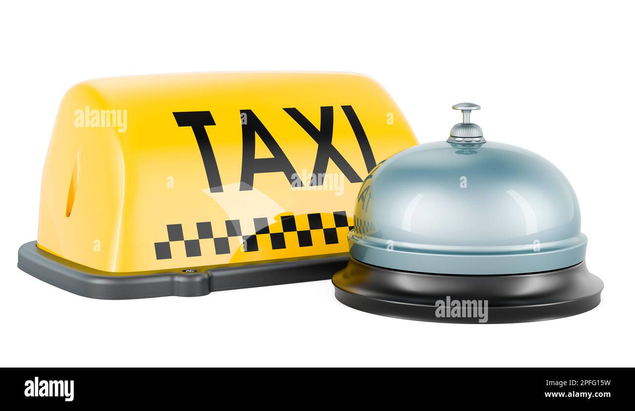 Taxi car signboard with reception bell. 3D rendering isolated on white ...