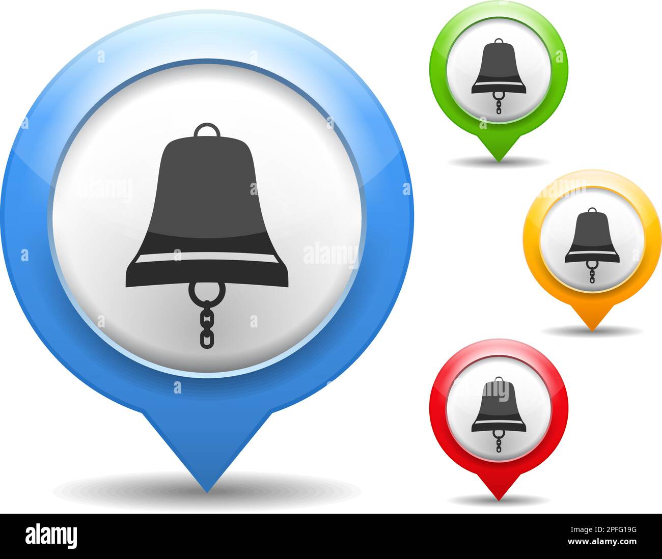 Map marker with icon of a bell, vector eps10 illustration Stock Vector ...