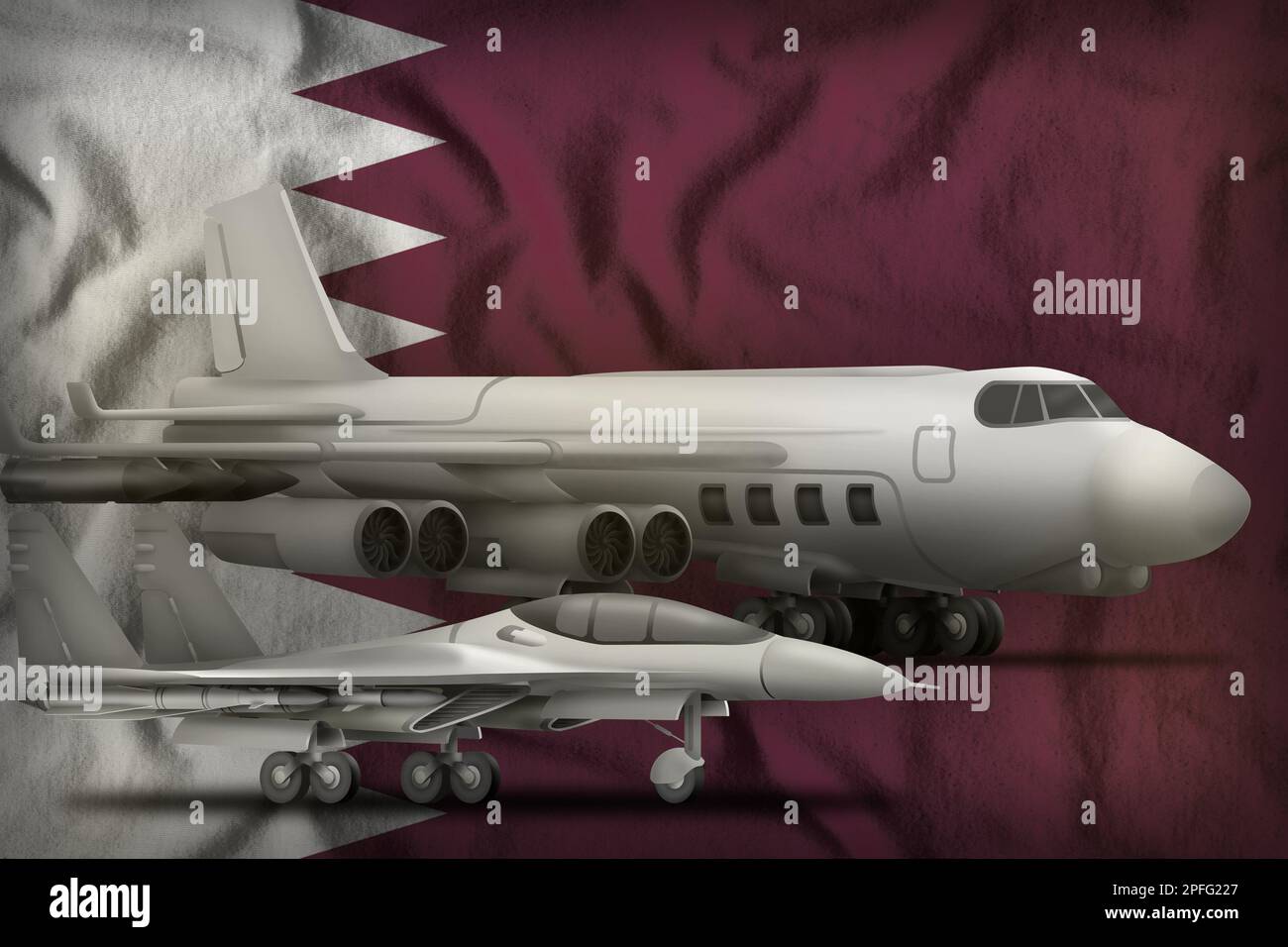 air forces on the Qatar flag background. Qatar air forces concept. 3d ...
