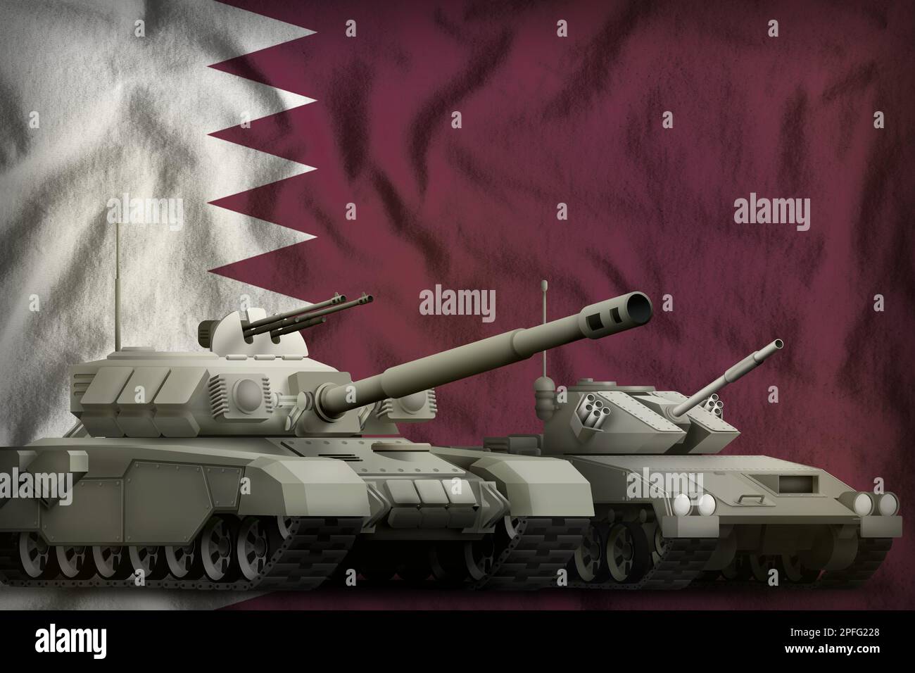 tanks on the Qatar flag background. Qatar tank forces concept. 3d ...