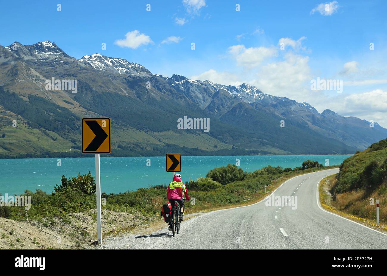 Cyclist on scenic road - New Zealand Stock Photo - Alamy