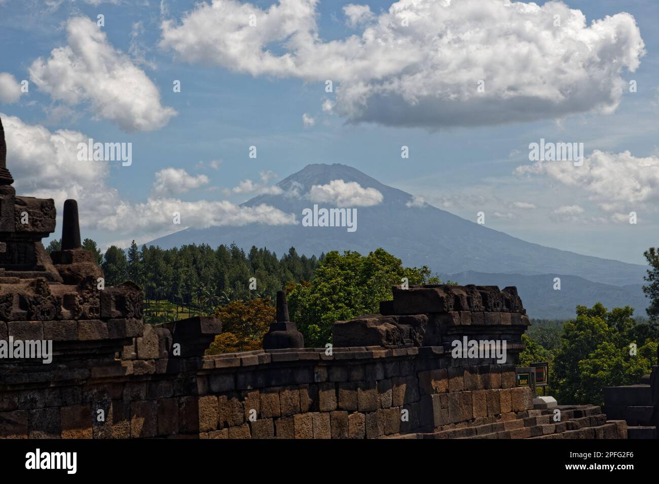 The view of dormant Mount Merapi volcano from Borobudur Temple, near ...