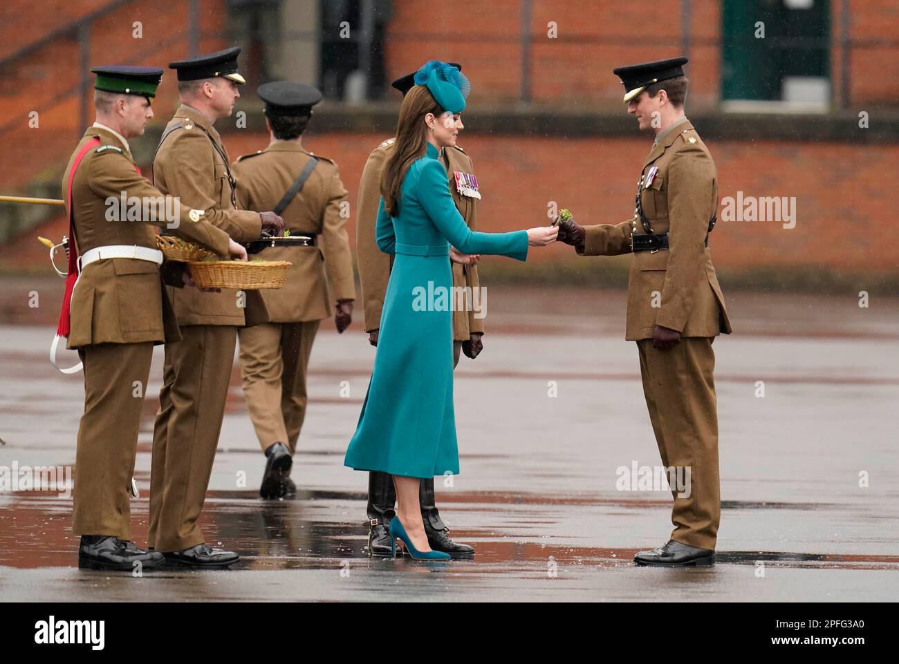 The Princess of Wales presents the traditional sprigs of shamrock to ...