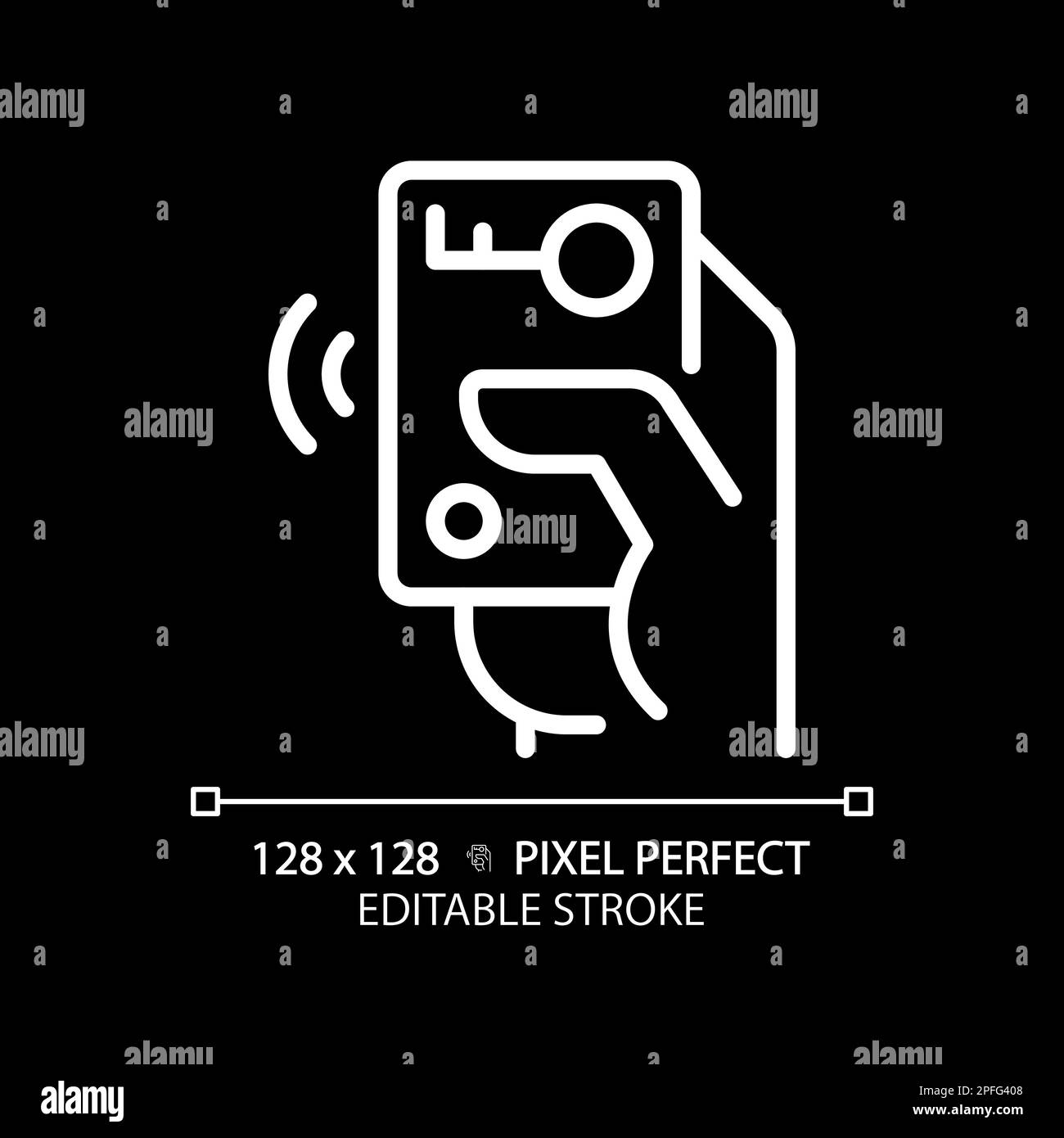 Hand with car remote starter pixel perfect white linear icon for dark ...