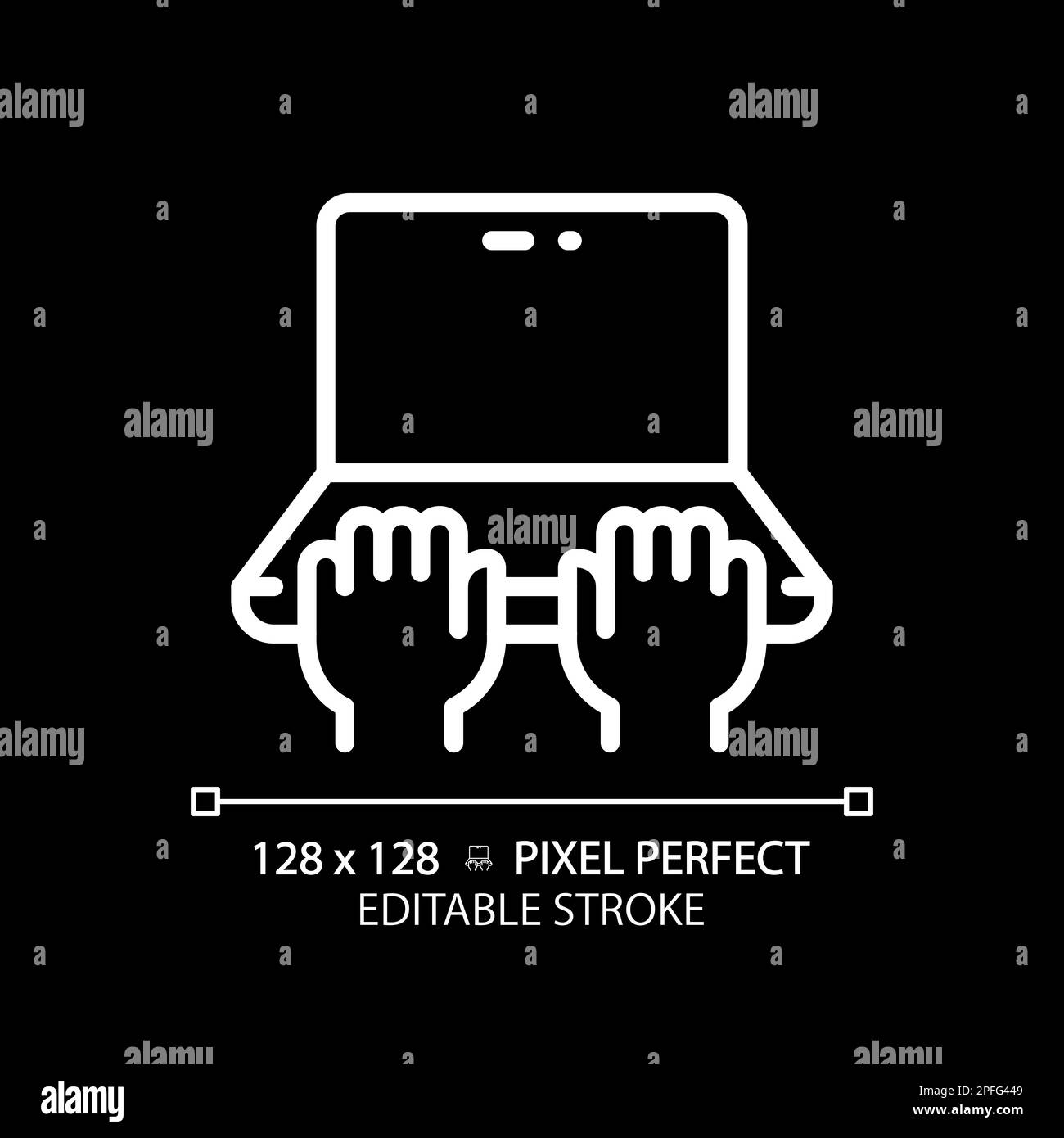 Hands with laptop pixel perfect white linear icon for dark theme Stock Vector Image & Art - Alamy