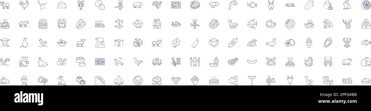 Meat and vegetables line icons signs set. Design collection of meat ...