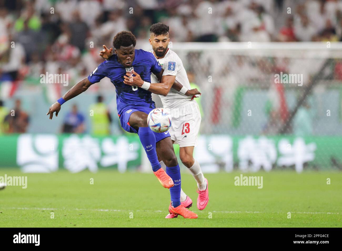 Yunus Musah of USA (L) and Ramin Rezajijan of Iran (R) in action during ...