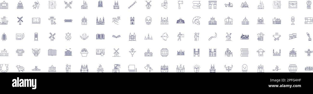 Medieval culture line icons signs set. Design collection of Knights ...