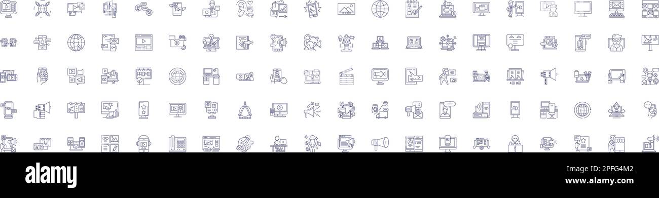 Media line icons signs set. Design collection of Media, Journalism ...