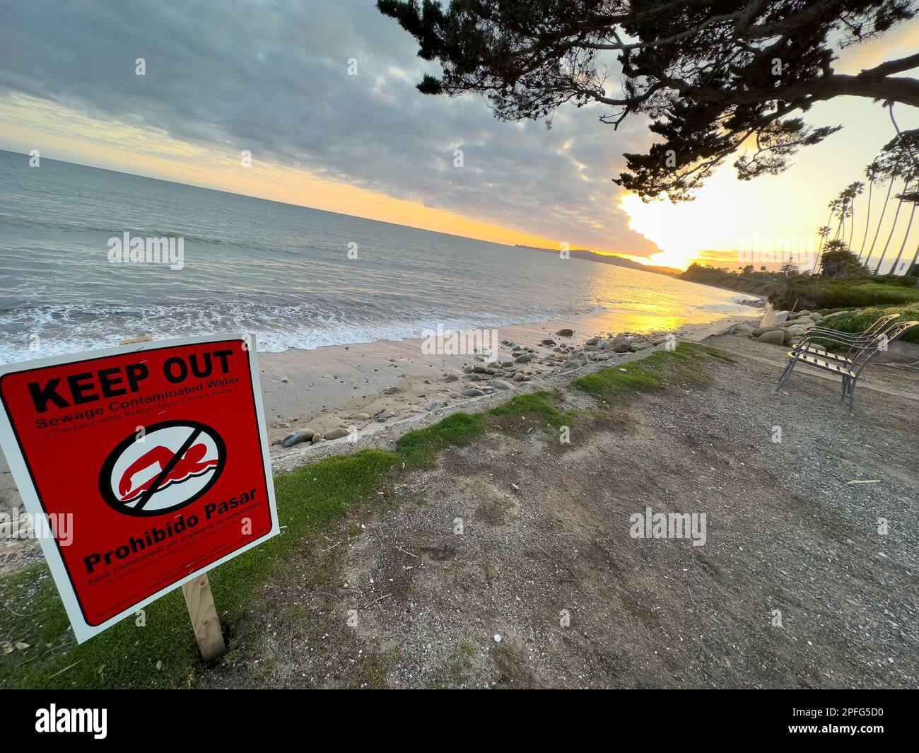 Santa Barbara, California, USA. 16th Mar, 2023. Red keep out sign ...