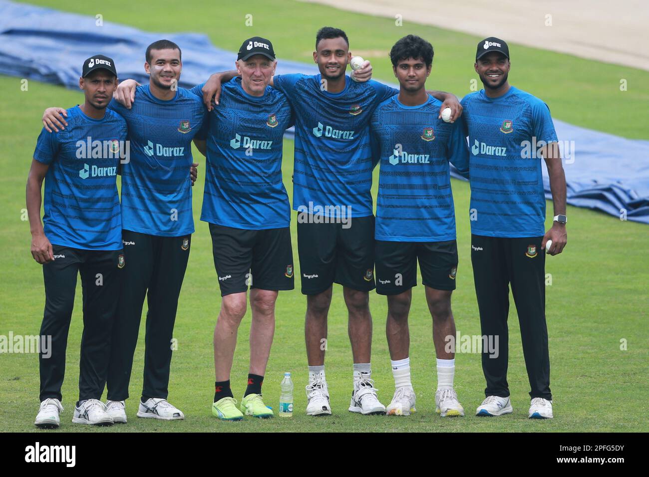 From left Mustafizur Rahman, Taskin Ahmed, fast bowling coach Allan ...