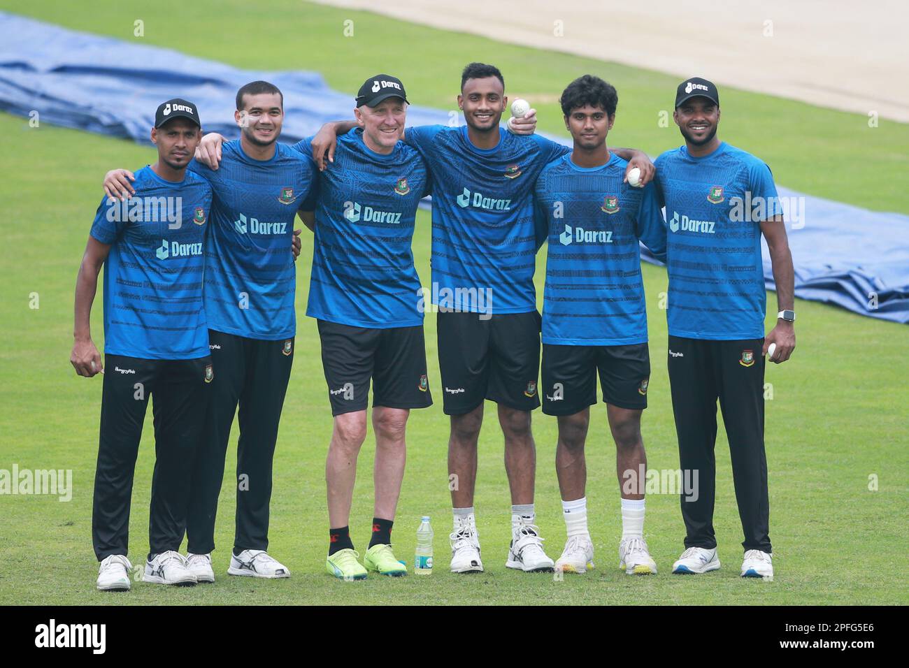 From left Mustafizur Rahman, Taskin Ahmed, fast bowling coach Allan ...
