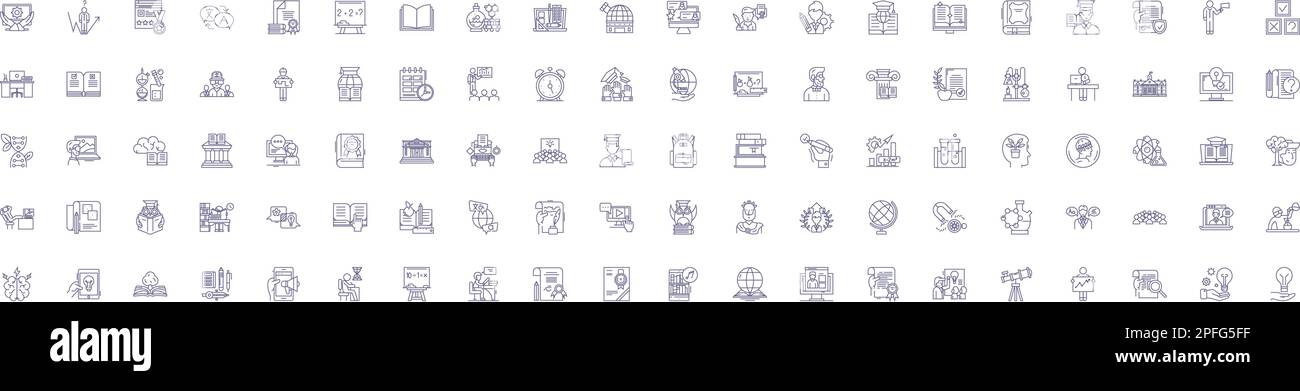 People learning line icons signs set. Design collection of Studying ...