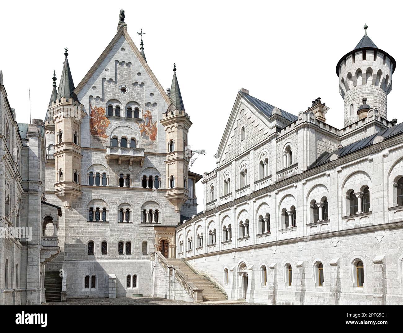 The neuschwanstein castle architecture details(Germany) isolated on ...