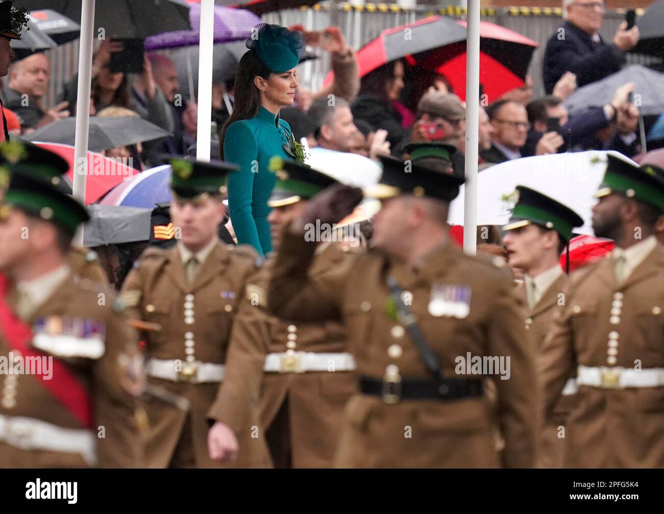 The Princess of Wales takes the salute during a march-past by the 1st ...