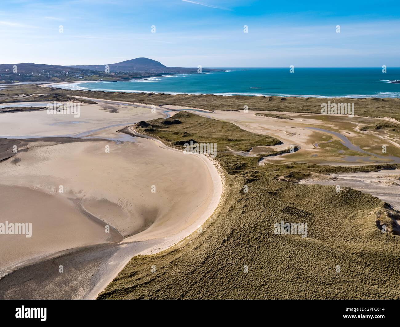 Aerial view of Ballyness Bay and Magheraroarty in County Donegal ...