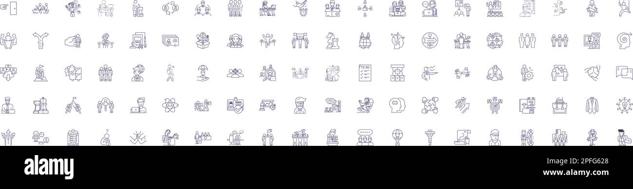 Management line icons signs set. Design collection of Lead, Organize ...