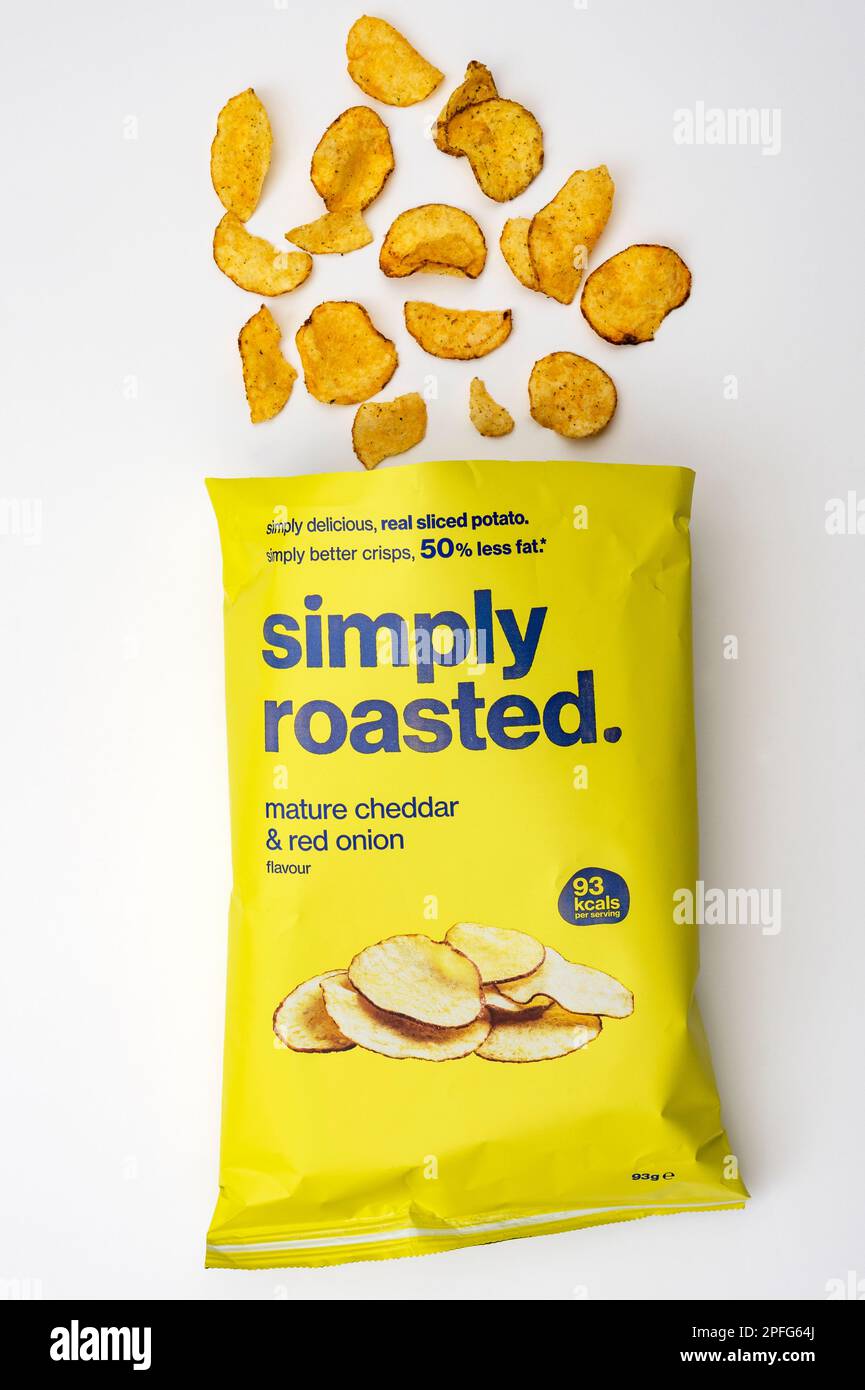 Simply roasted mature cheddar & onion flavoured potato crisps Stock ...