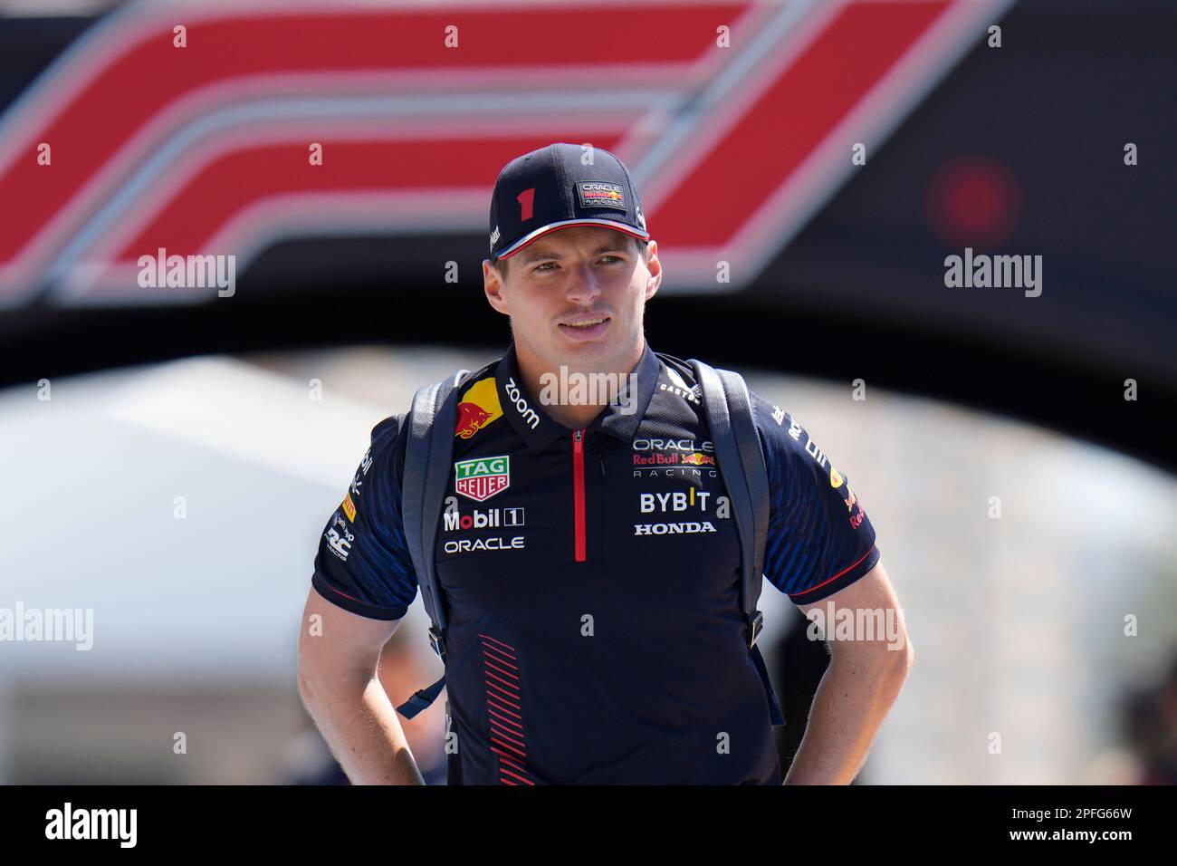 Red Bull driver Max Verstappen of the Netherlands arrives prior to the ...