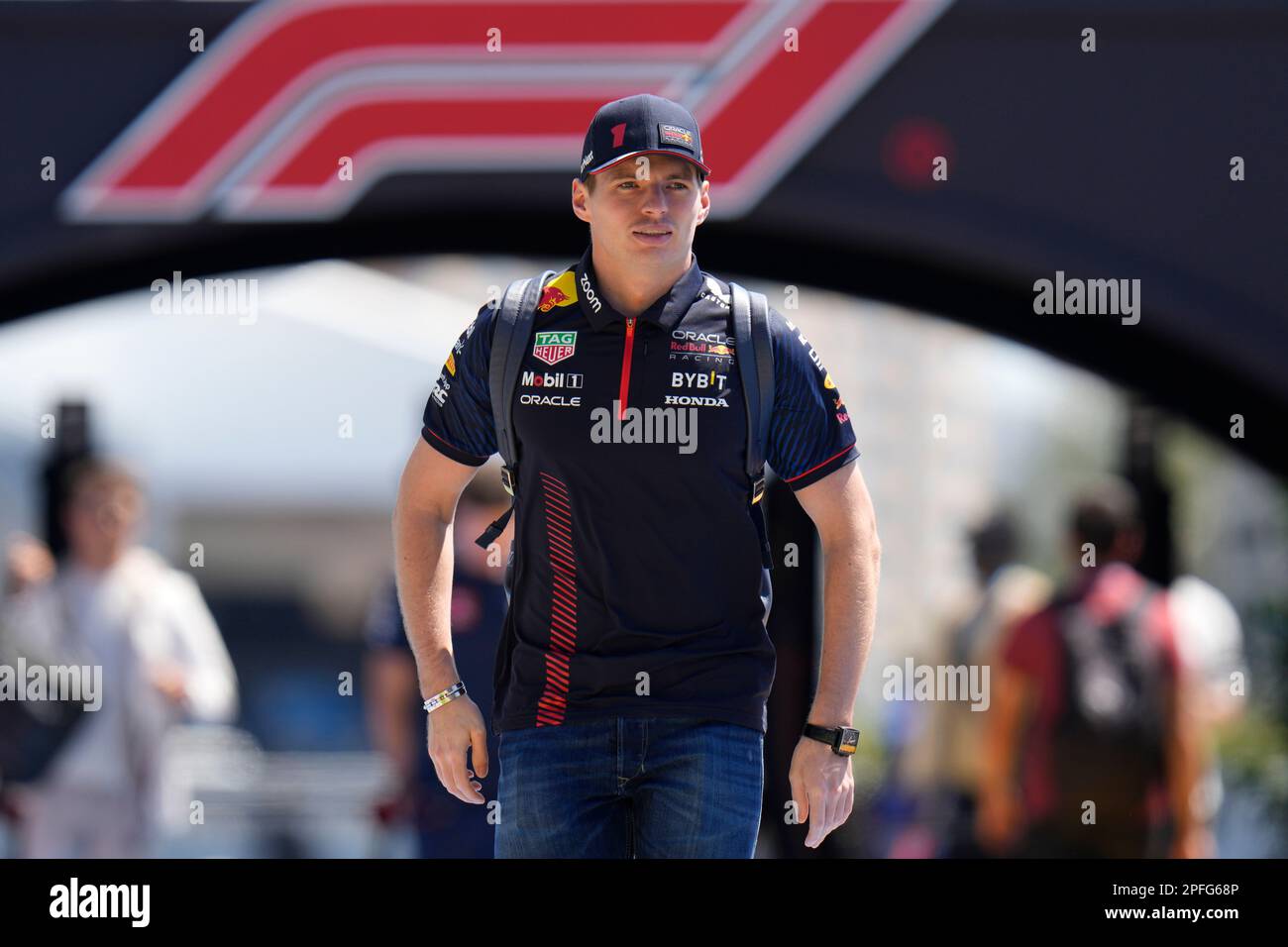 Red Bull driver Max Verstappen of the Netherlands arrives prior to the ...