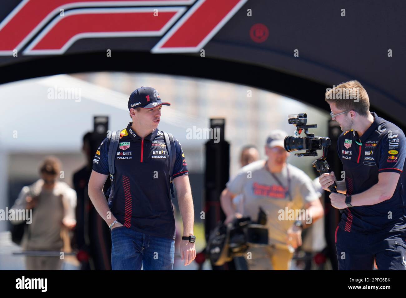 Red Bull driver Max Verstappen of the Netherlands arrives prior to the ...