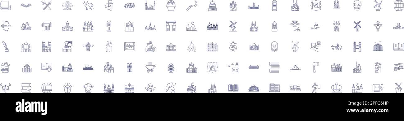 Medieval attractions line icons signs set. Design collection of Castles ...