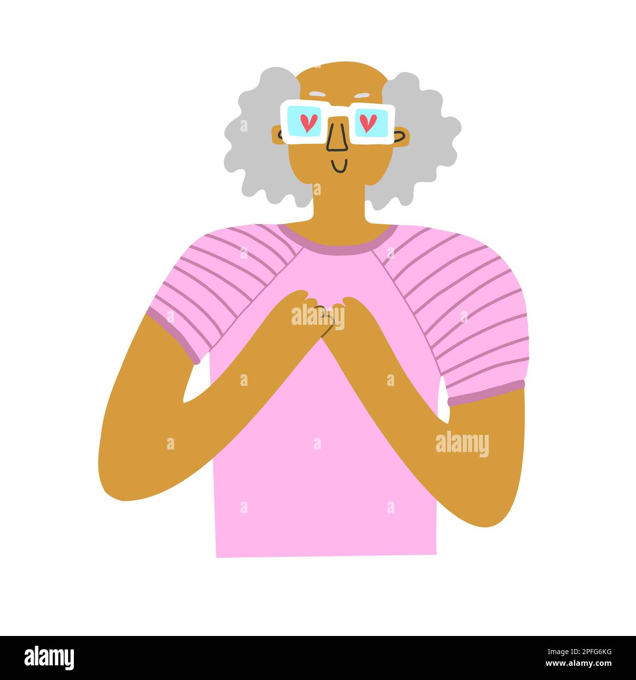 Cute cartoon man with grey hair portrait avatar dreamer with hearts in ...