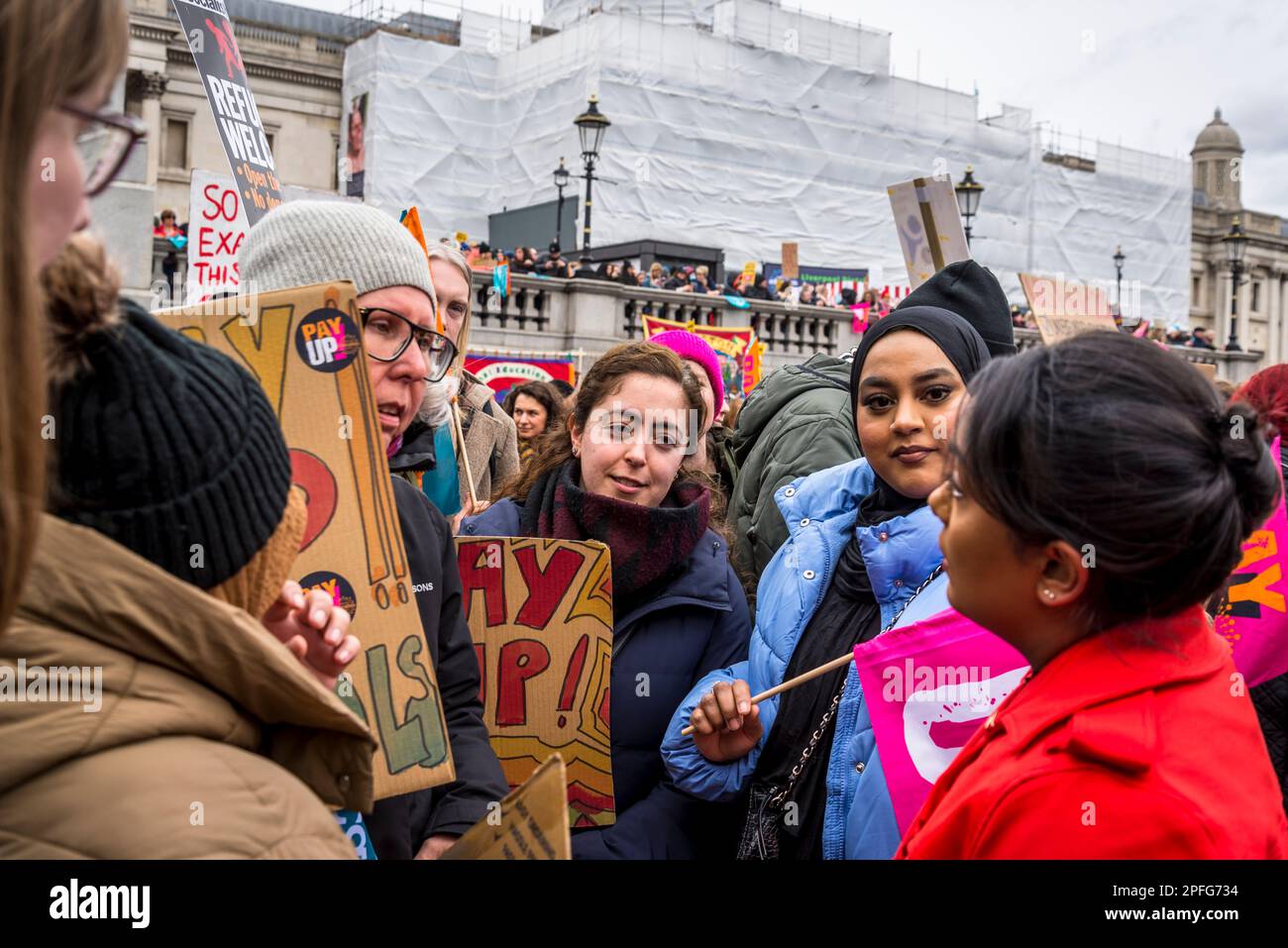 Teachers strike and rally for fair pay at Trafalgar Square, London, UK ...