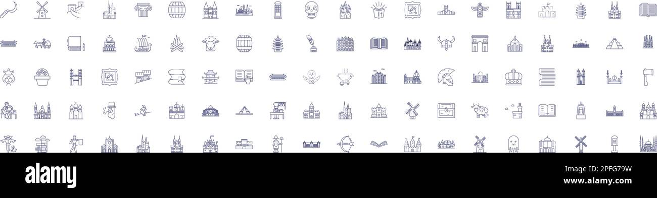 Medieval civilization line icons signs set. Design collection of ...