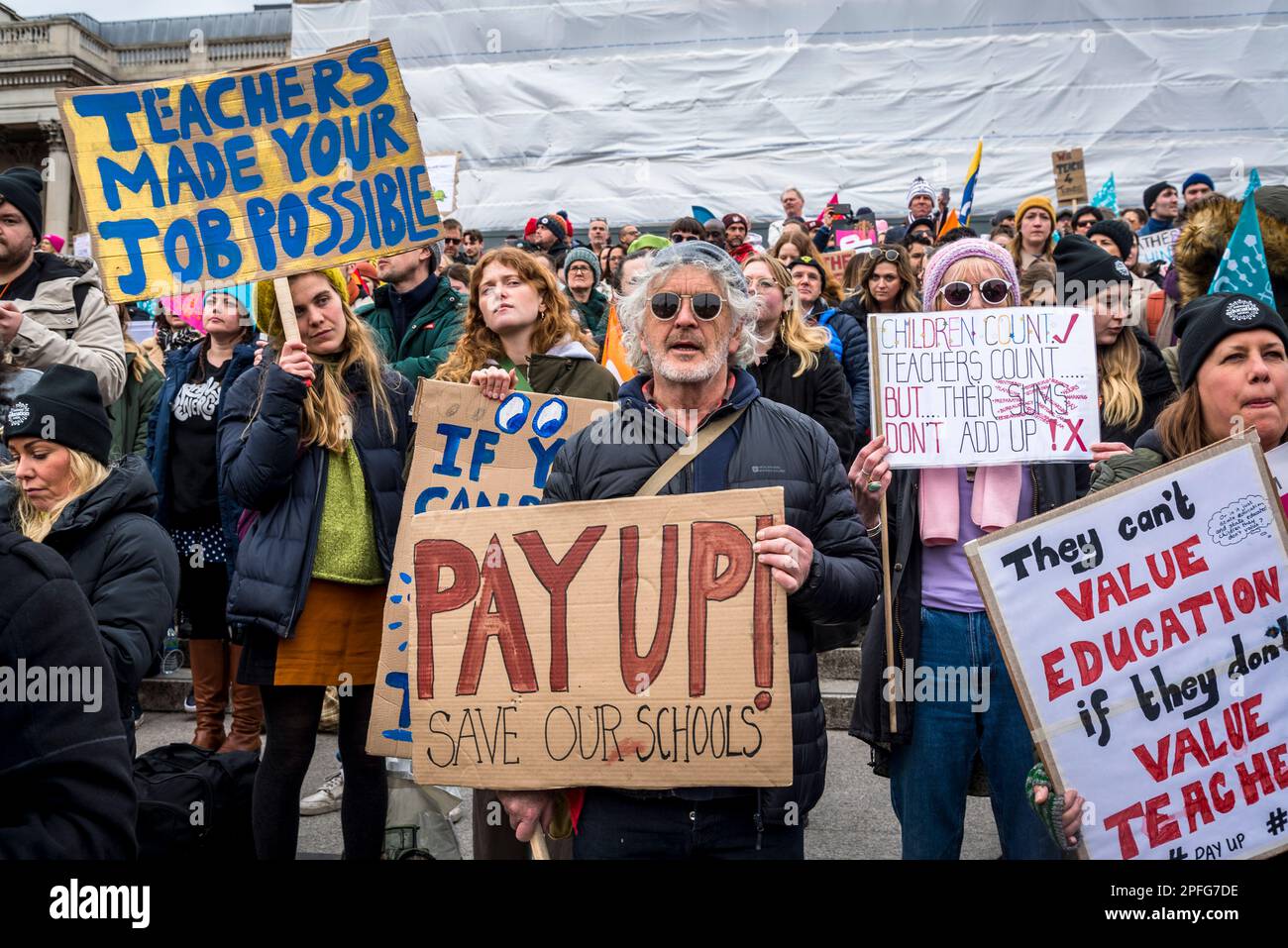 Teachers strike and rally for fair pay at Trafalgar Square, London, UK ...