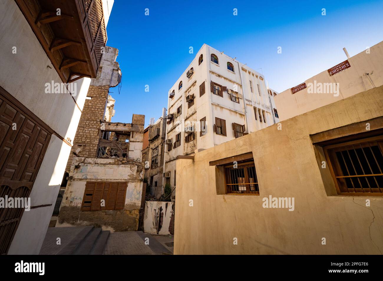 View of residential houses in a typical side street in the historic ...