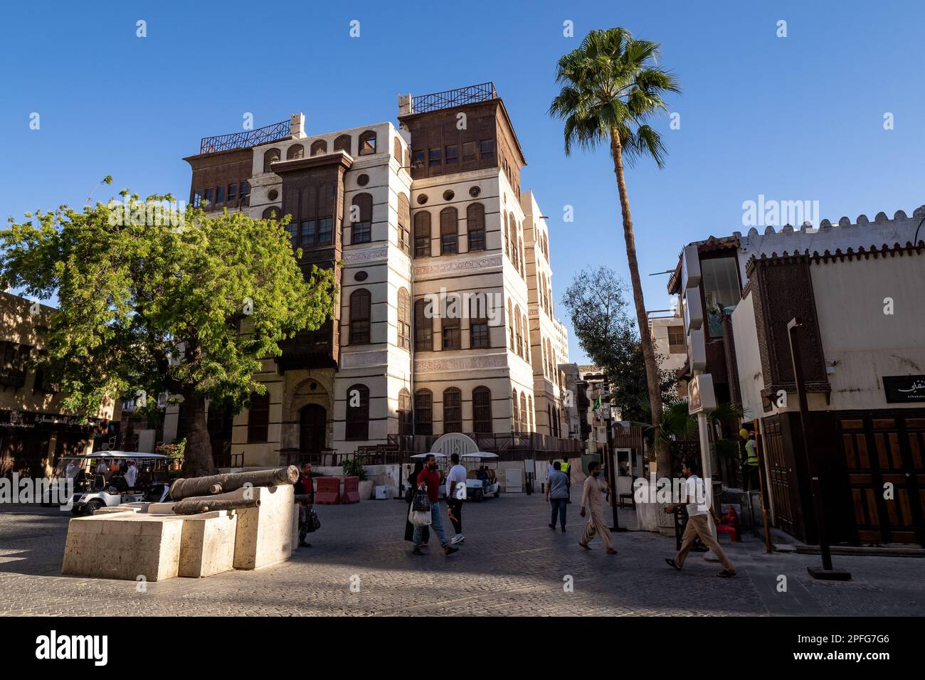 View of the ornate facade of the Nasseef coral town house, Souk al ...