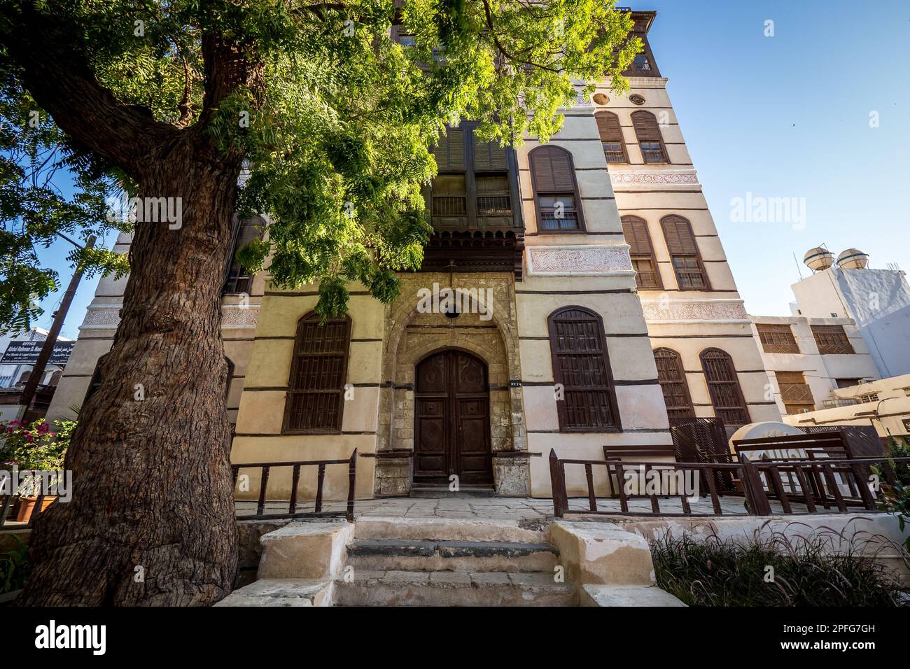 View of the ornate facade of the Nasseef coral town house, Souk al ...
