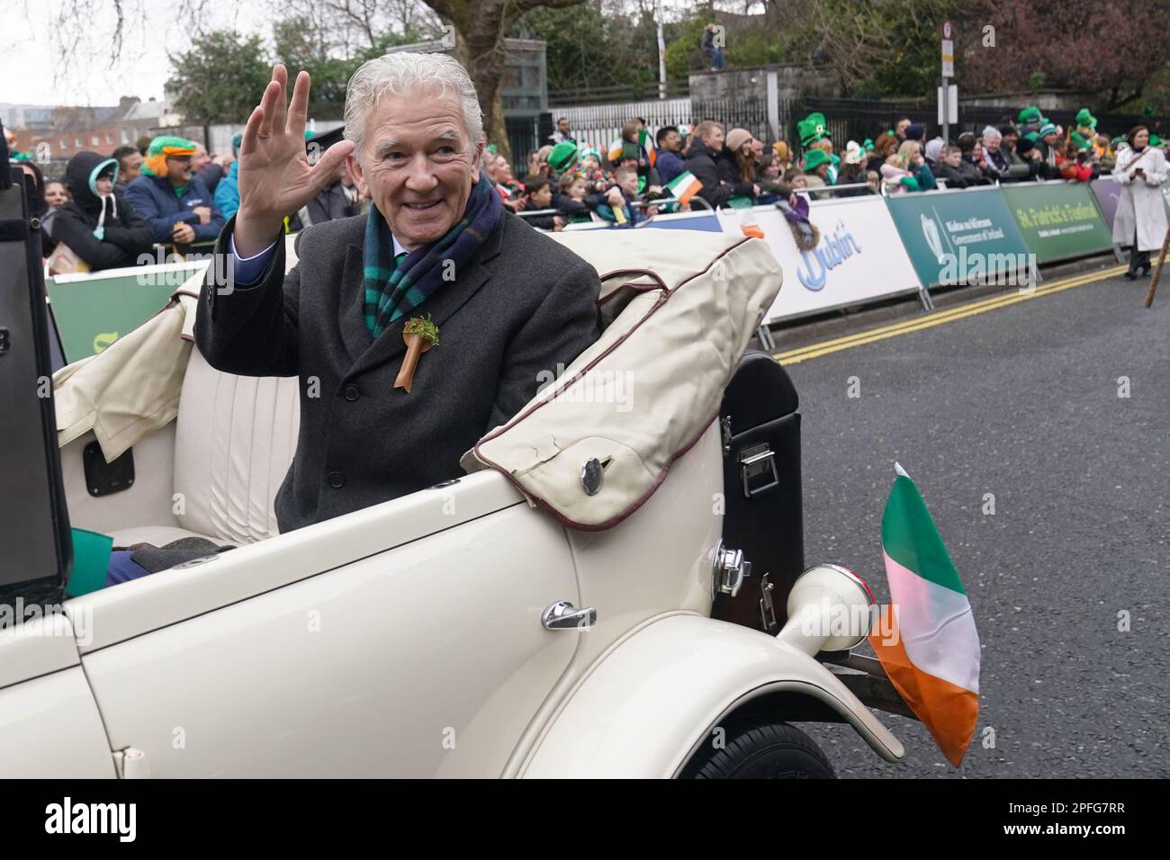 Actor Patrick Duffy takes part in the St Patrick's Day Parade in Dublin ...
