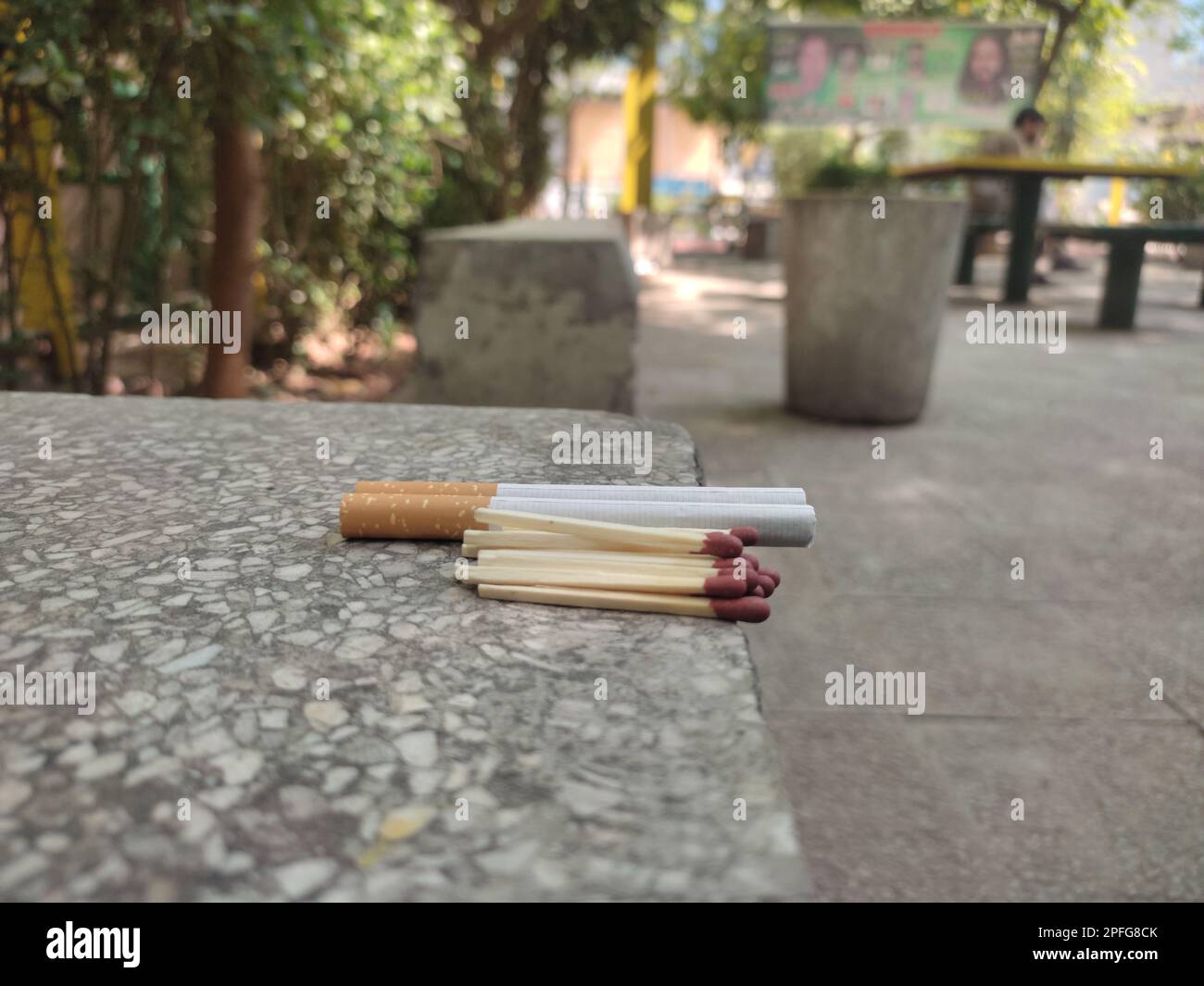 Close up of open single cardboard match box on granite stone background ...